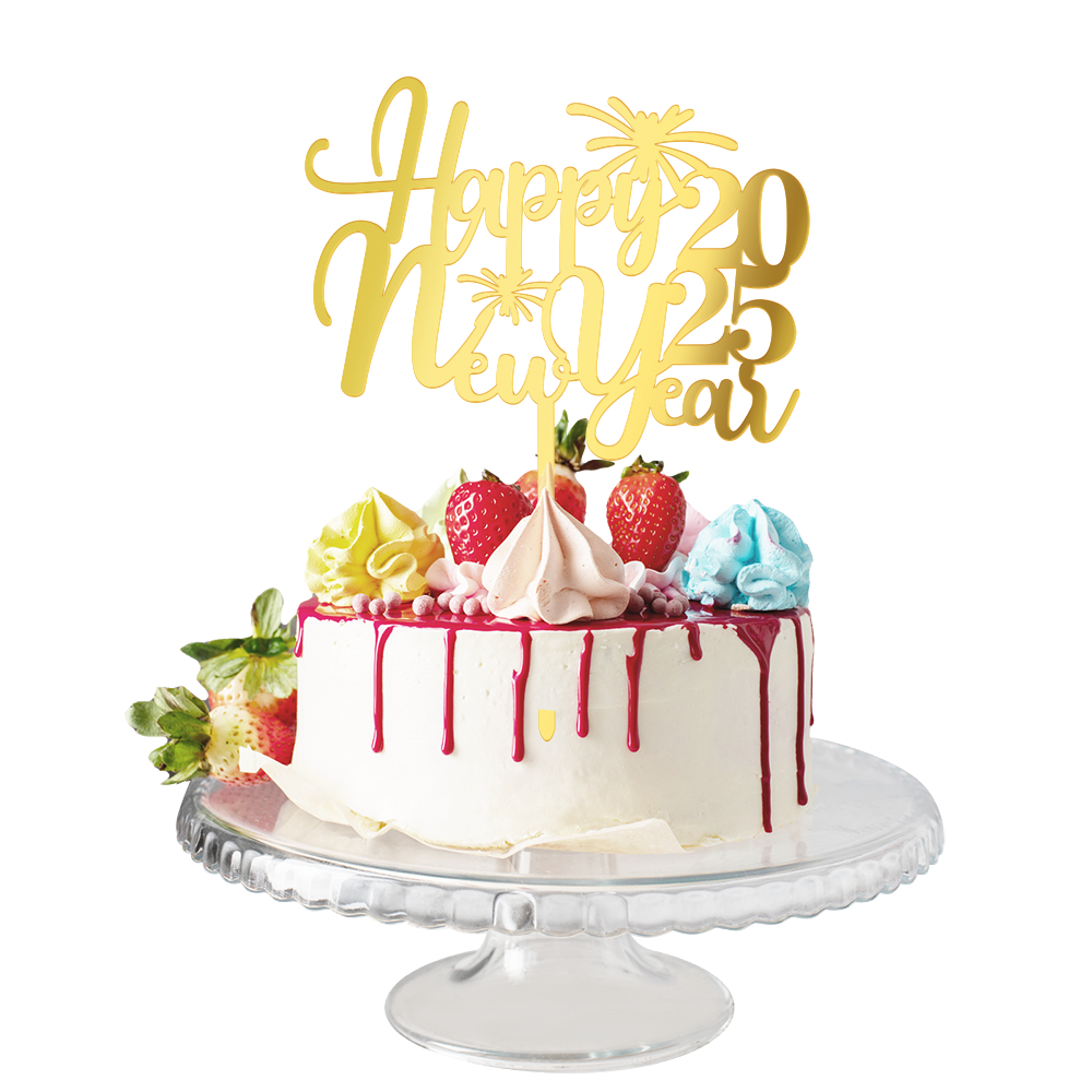 Happy New Year Cake Topper in Acrylic/Wooden Welcome 2025 Cake Decor ...