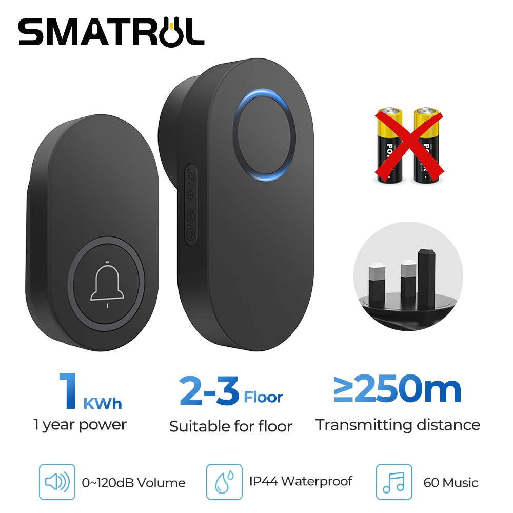 SMATRUL Self Powered Waterproof Wireless Doorbell Door bell No Battery ...