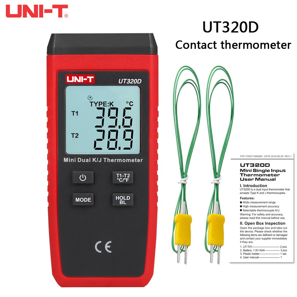 UNI-T UT320D UT320A K/J Type Thermocouple, Mini Contact Type Dual ...