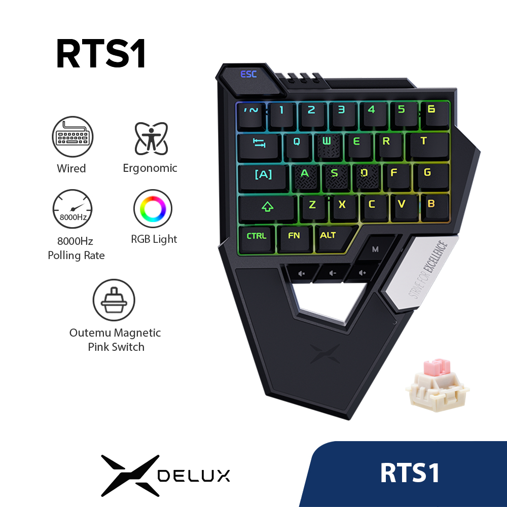 DELUX RTS1 RGB One-Handed Outemu Magnetic Pink Switch Mechanical Gaming ...
