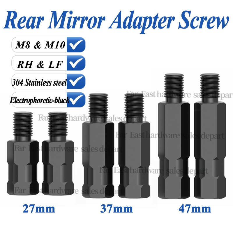 304 Stainless Steel Black Motorcycle Mirror Adapters M10 10MM M8 8MM ...