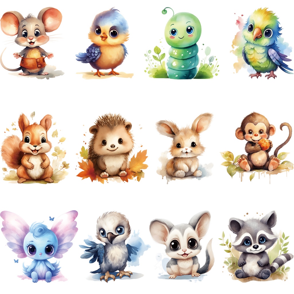 12Pcs/Set Animal Patch Watercolor Small Animals Stickers New Diy ...
