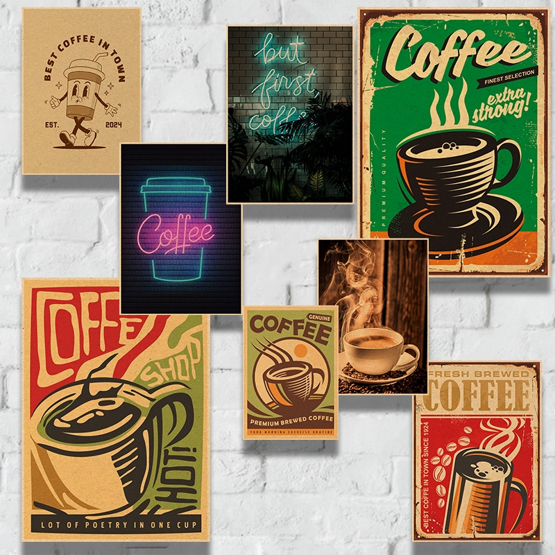 Coffee Posters Decoration Posters Retro Kraft Paper poster DIY Room Bar ...