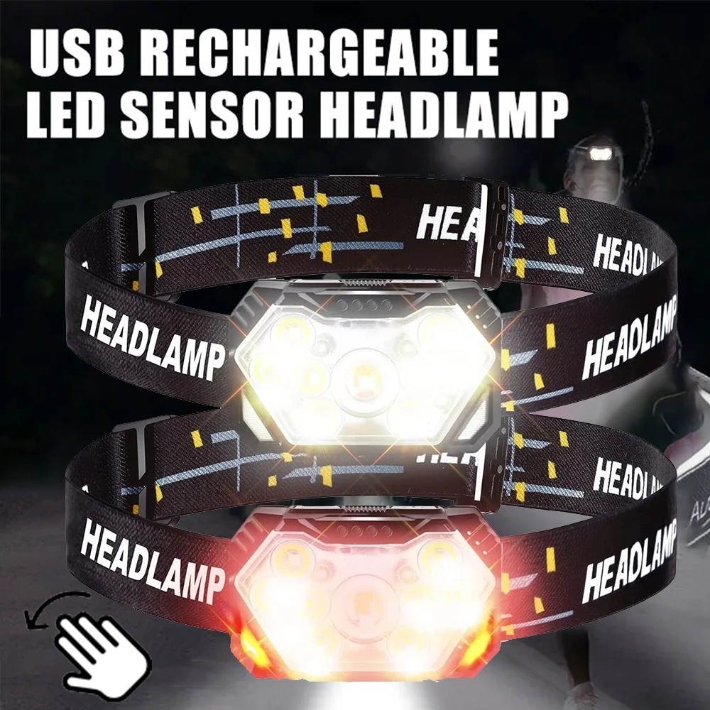 9 Led Ultra Bright Headlamp USB Rechageable Motion Sensor Headlight ...