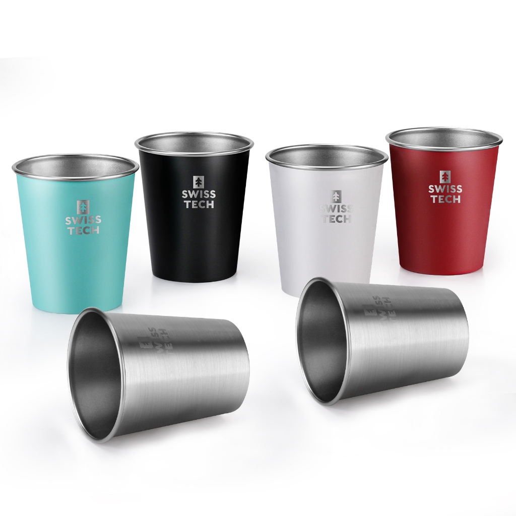 Swiss+Tech 6Pcs 14oz Stainless Steel Cups Double Wall Pint Cup Glasses ...
