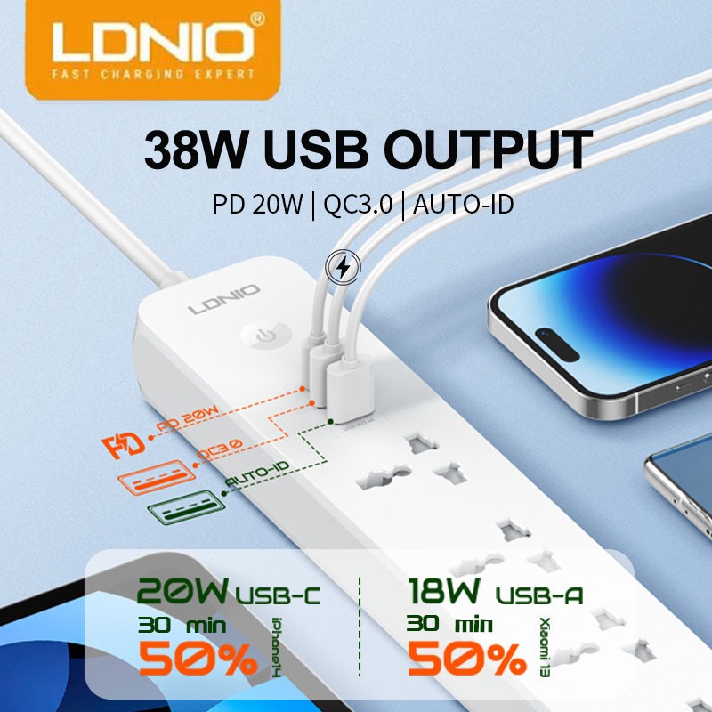 LDNIO Surge Protector Extended Universal Power Strip Touch Button ...