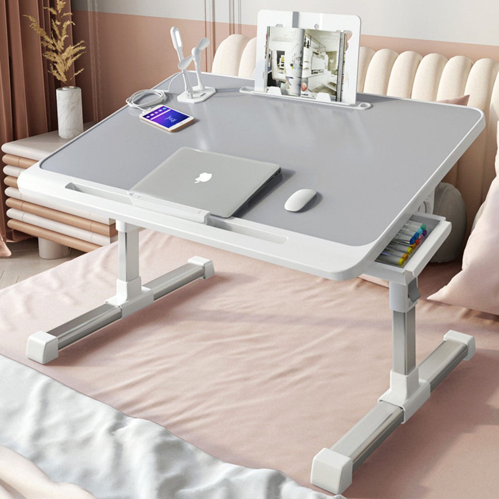 Small Bed Computer Table Foldable Laptop Bedside Table with Drawer USB ...