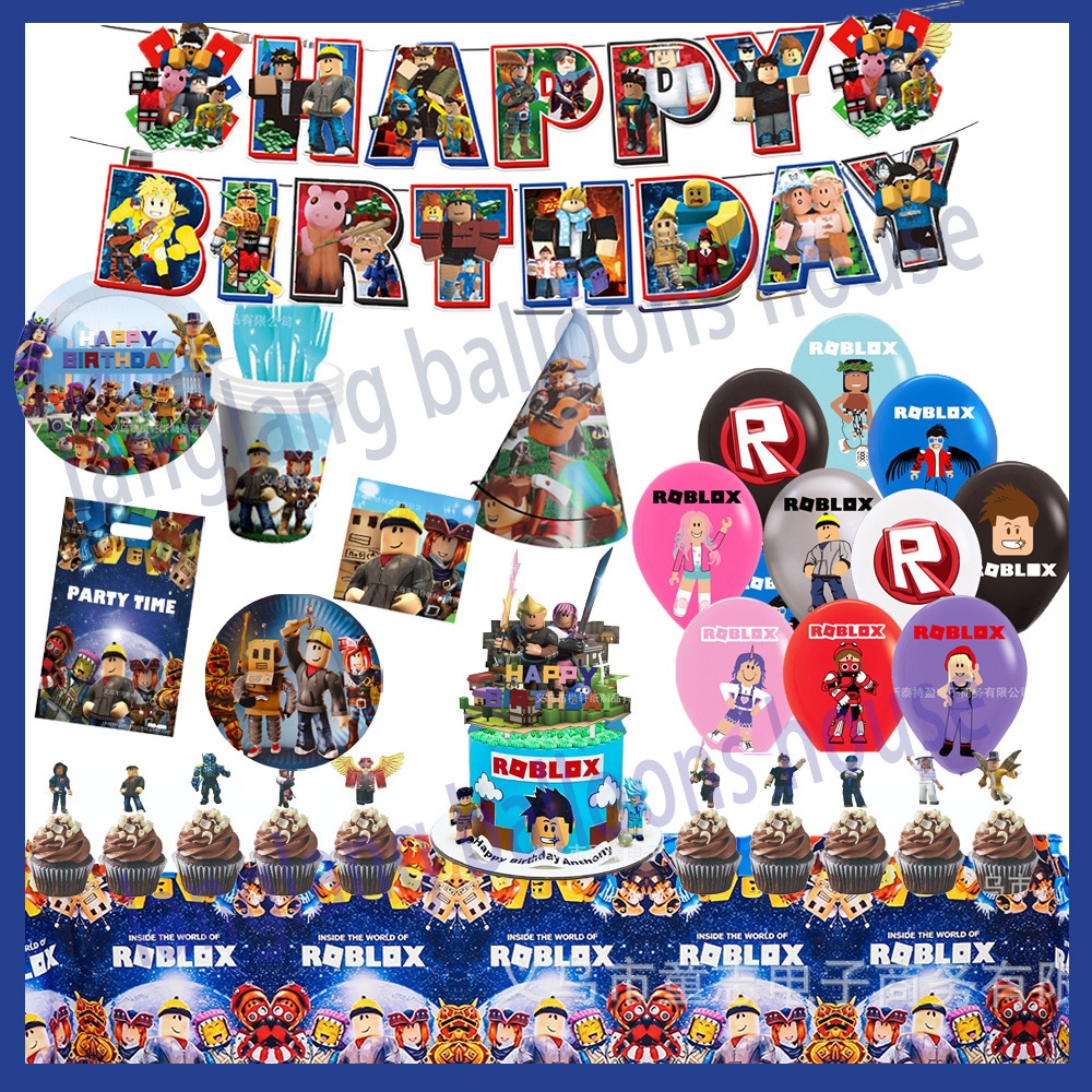 Roblox Banner Balloon Set Roblox Themed Disposable Birthday Tableware ...