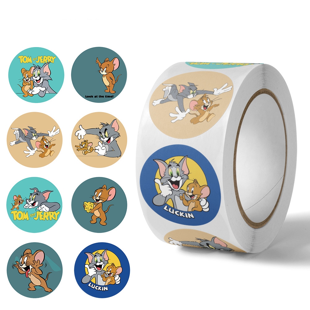 500 pcs 8 images Tom and Jerry Cartoon Stickers Roll/Stickers Tape ...