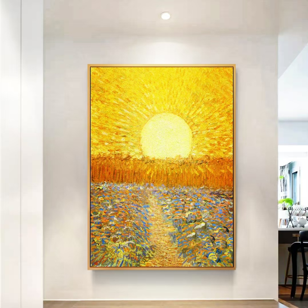 100% hand drawn oil painting, sunrise scenery, rising sun in the east ...