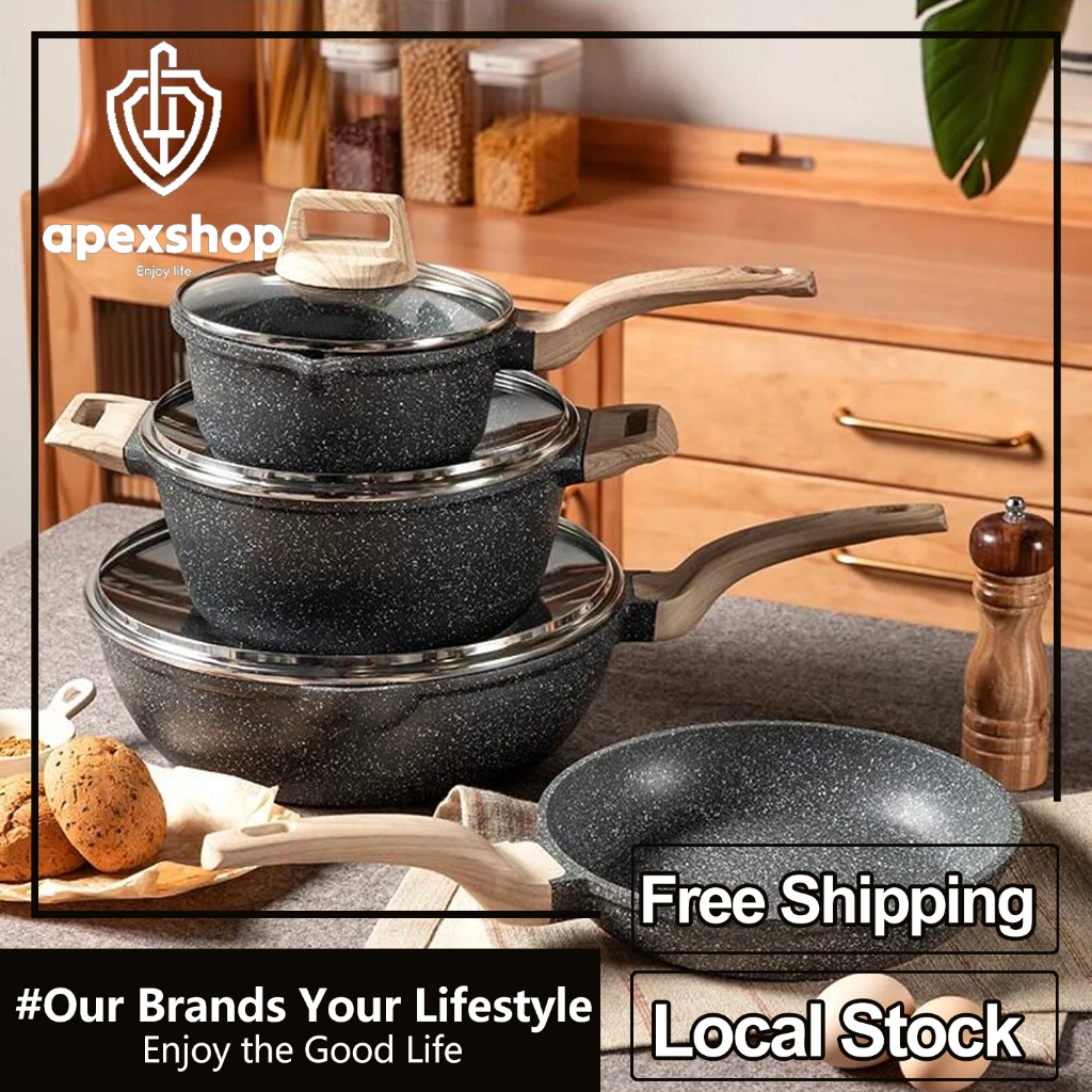 CAROTE Same Style Non Stick 7pcs Cookware Set Kuali Batu Granite ...