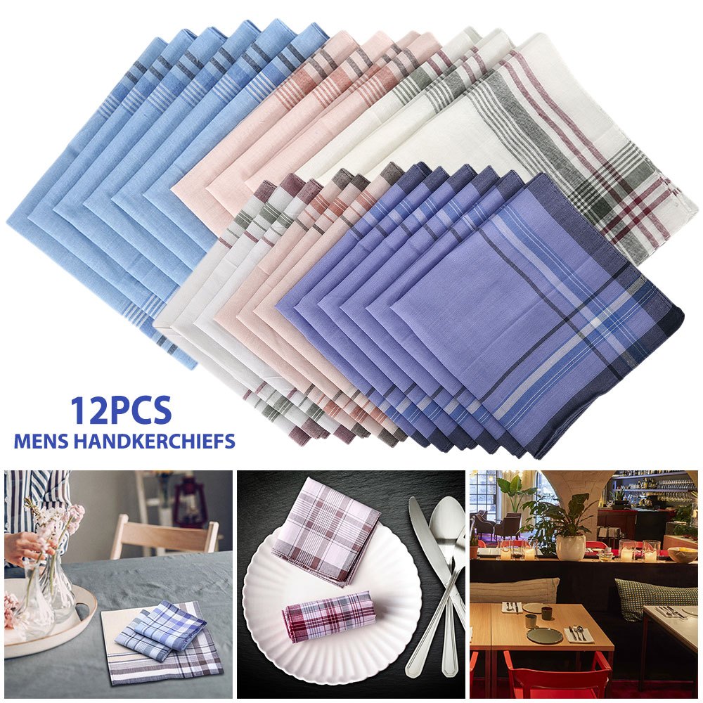 12pcs Mens Handkerchiefs 14.96x14.96inch Assorted Pure Cotton ...