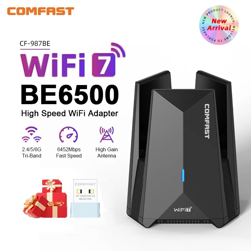 COMFAST WiFi7 USB Adapter BE6500 2.4G&5G&6G Tri-band USB3.0 Dongle ...