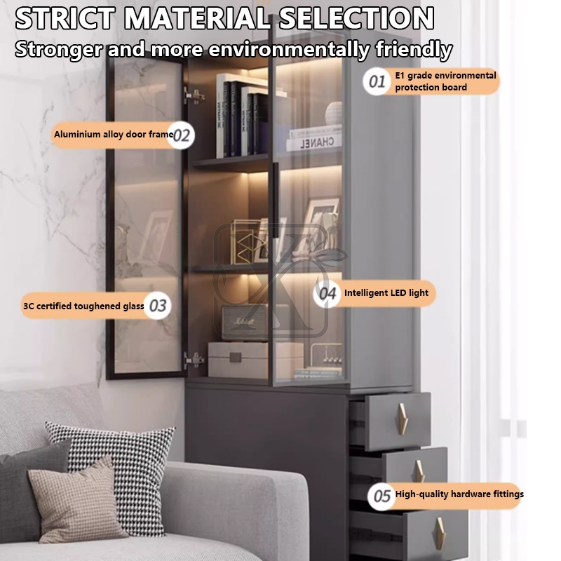 Side Storage cabinet Corner Pull Out Solid Wood with Glass Narrow ...