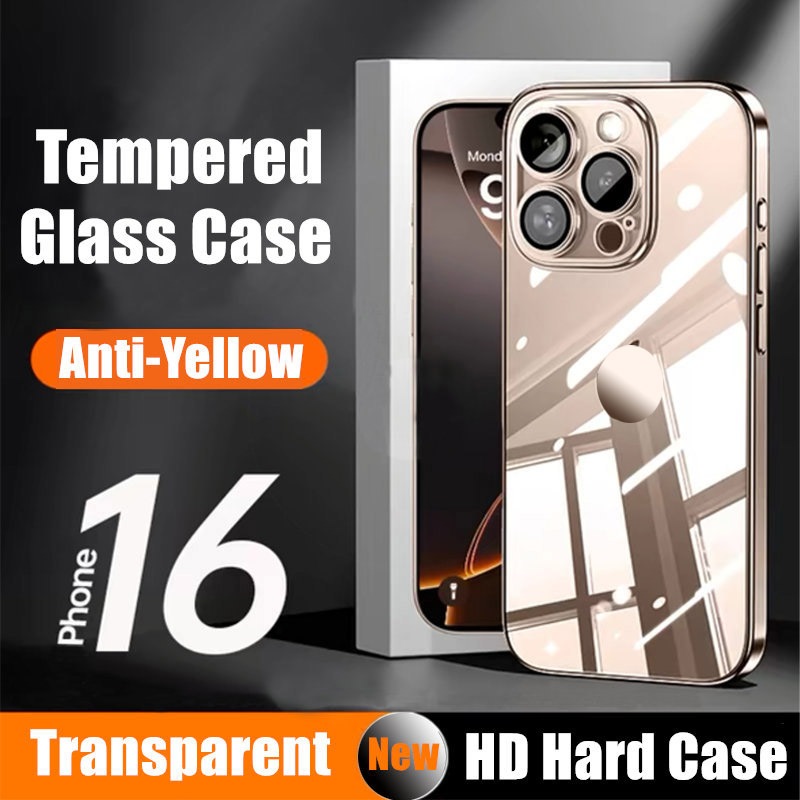 Luxury Tempered Glass Clear Case For iPhone 16 14 13 12 11 15 Pro Max 15 14 Plus Transparent ...