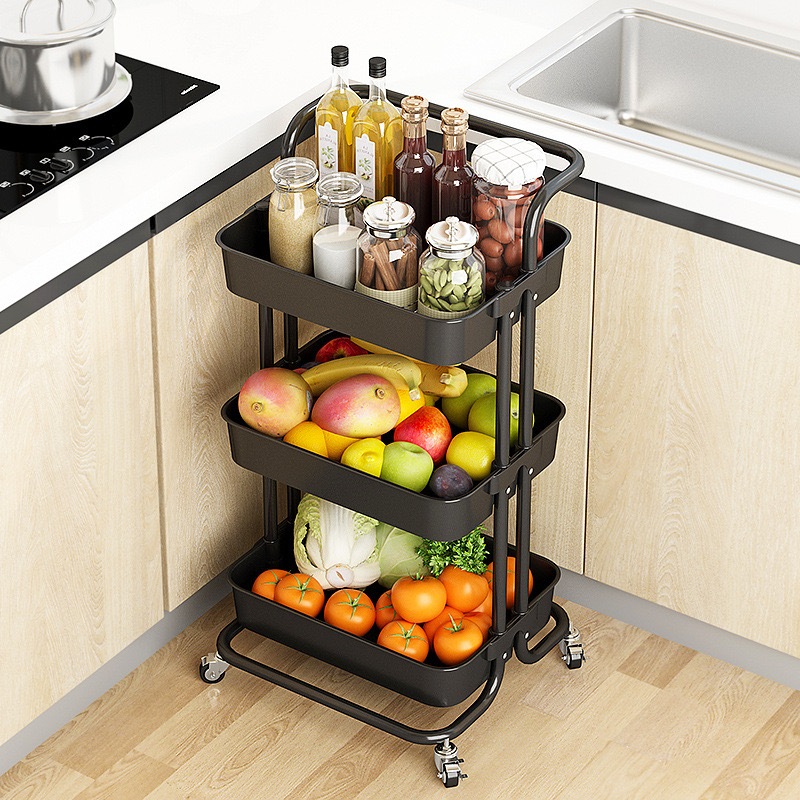 🔥KAKA🔥NEW Trolley Kitchen Push Cart Storage Carbon Steel with Wheels ...