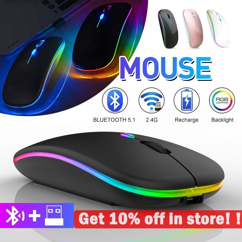 Wireless Mouse Bluetooth Mouse 2.4GHz Wireless Optical Rechargeable ...