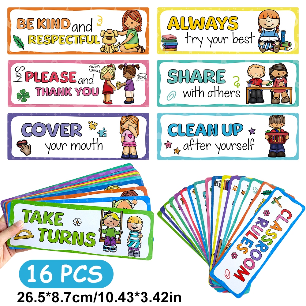 16Pcs Classroom Rules Educational Poster for Kids Toddler Homeschool ...