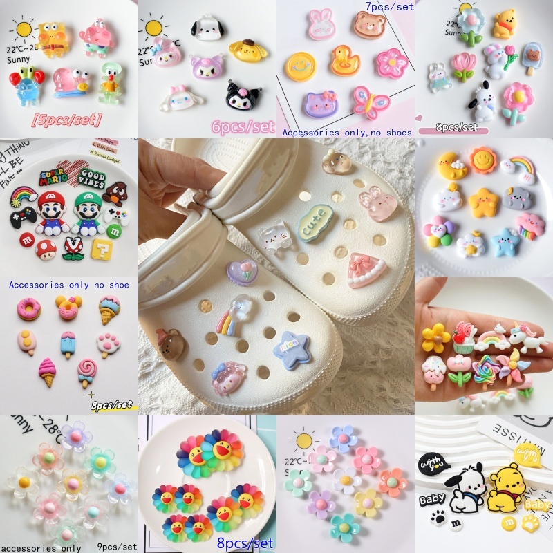 New Button Shoes Transparent Cartoon Charm Crystal Flower Set Crocs ...
