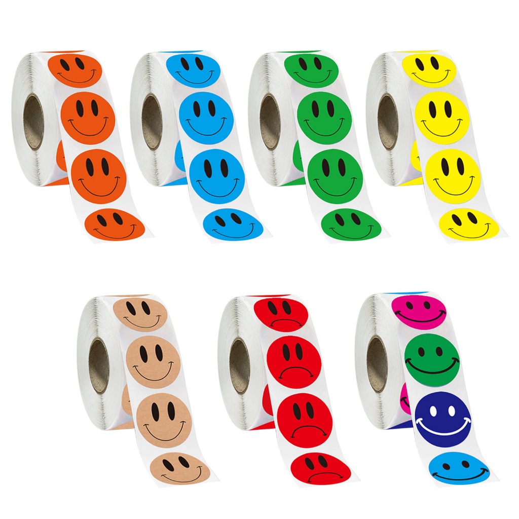 Happy Face Stickers Roll Circle Dots Paper Labels Reward Stickers ...
