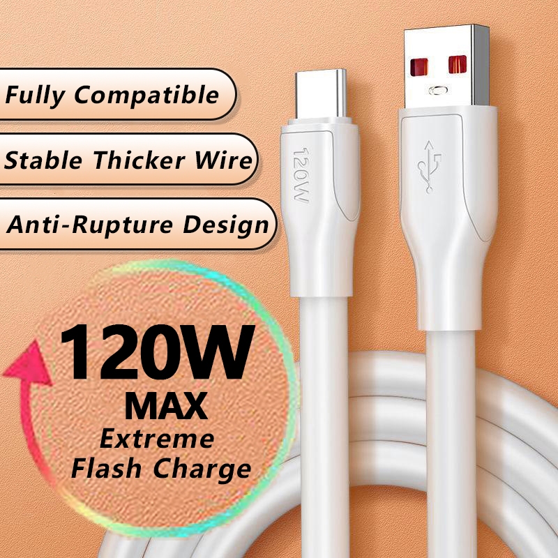 120W thicker 6A super fast charging data cable for android type-c ip ...