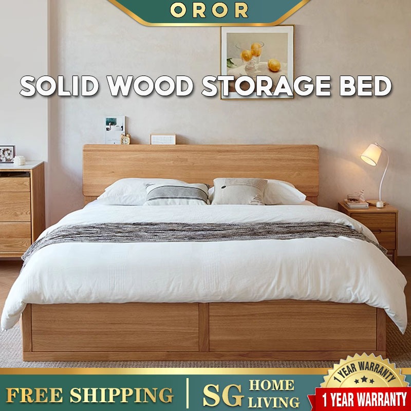 OROR All Solid Wood Bed Double Bed Japanese Style 1.8-meter Bed Frame ...