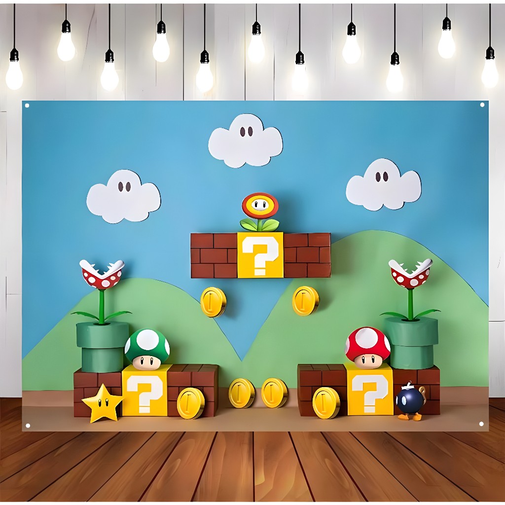 Super Mario Backdrop Cartoon Mario Blue Photography Background Game on ...