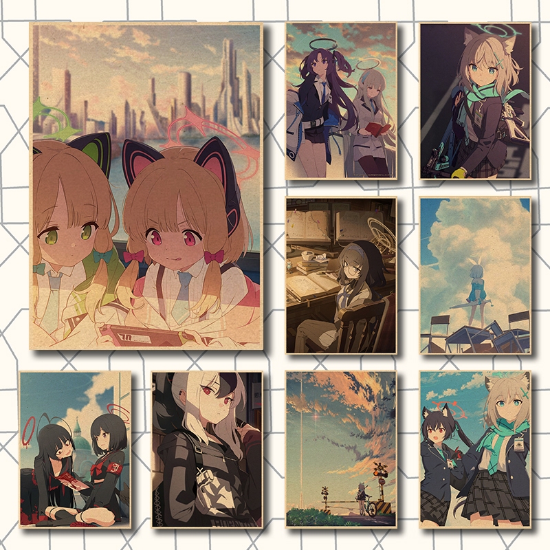 Blue Archive Posters Adorable Anime Girl Posters Retro Kraft Paper ...
