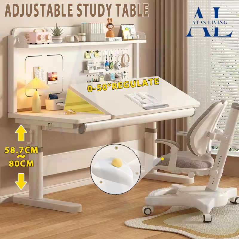 Children Study Table With Drawer Height Adjustbale Table With Bookshelf ...