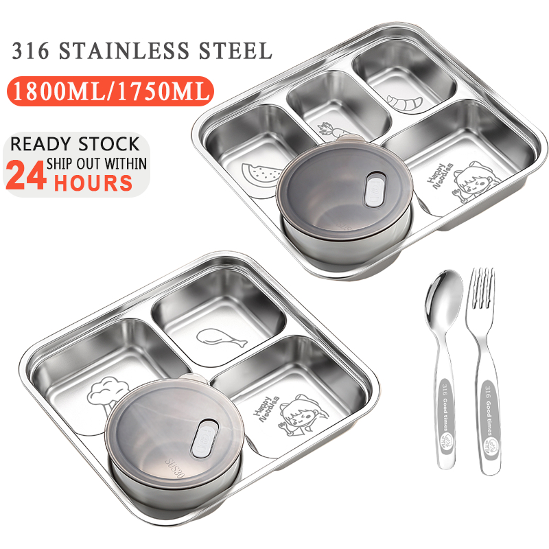 Deepen Dinner Plate 316 Stainless Steel Plate Tray Eating Plate School ...