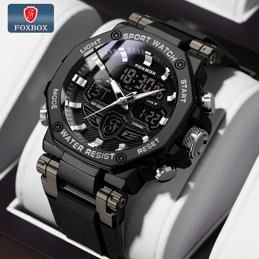 FOXBOX Watch For Men LED Waterproof Sport Electronic Silicone ...