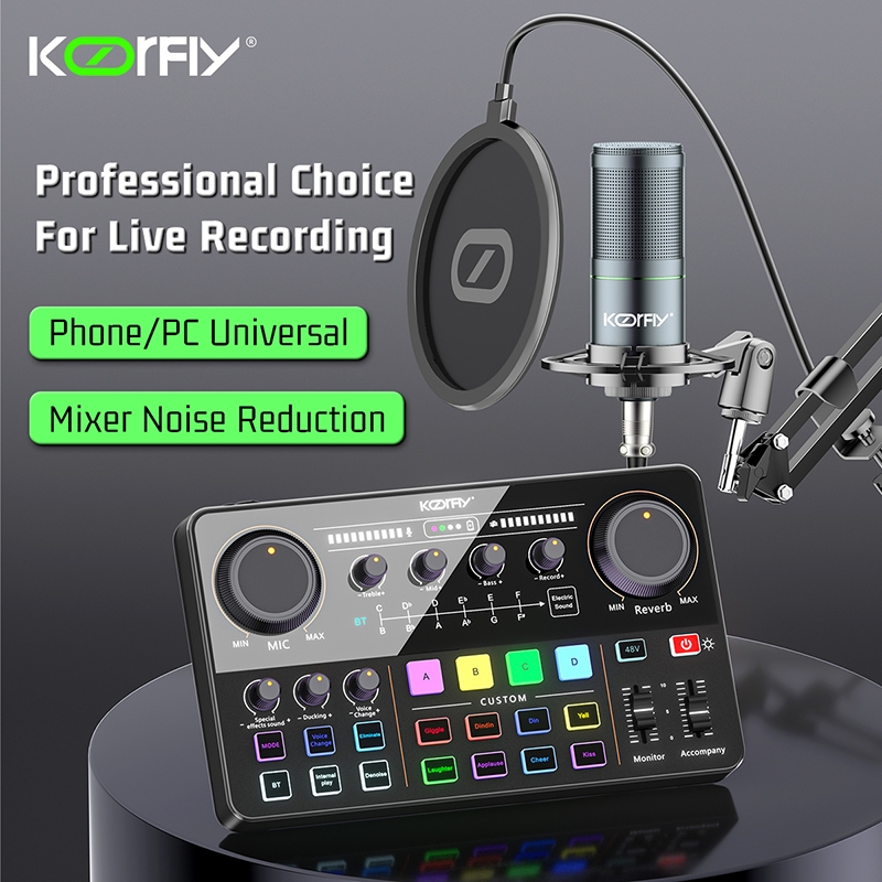 KoorFly KF04 SoundcardMixer Condenser Mic Kit 48V Audio Interface One Touch Noise Cancellation ...