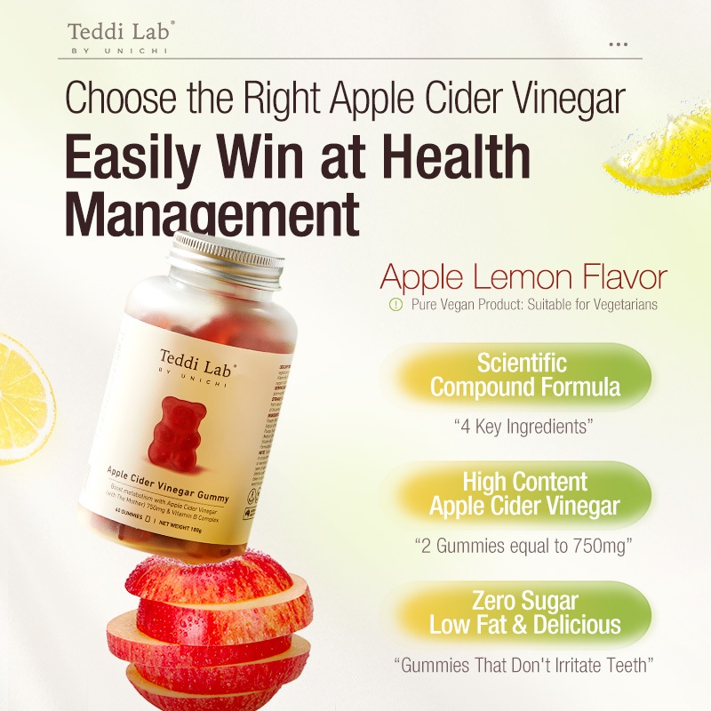【Official】Unichi Apple Cider Vinegar Teddi Lab Gummy (60 Gummies) Apple ...
