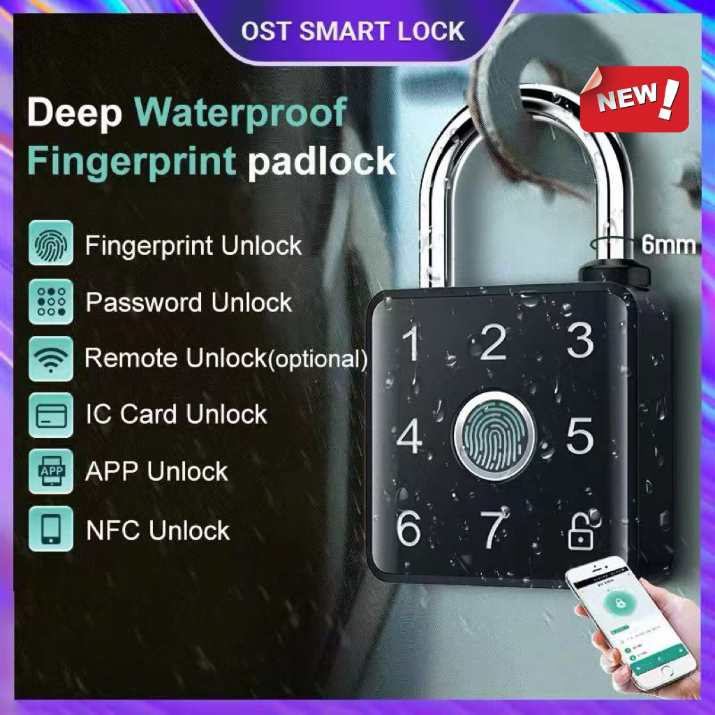 Waterproof Smart Fingerprint Padlock With Mechanical Key/NFC Heavy Duty ...