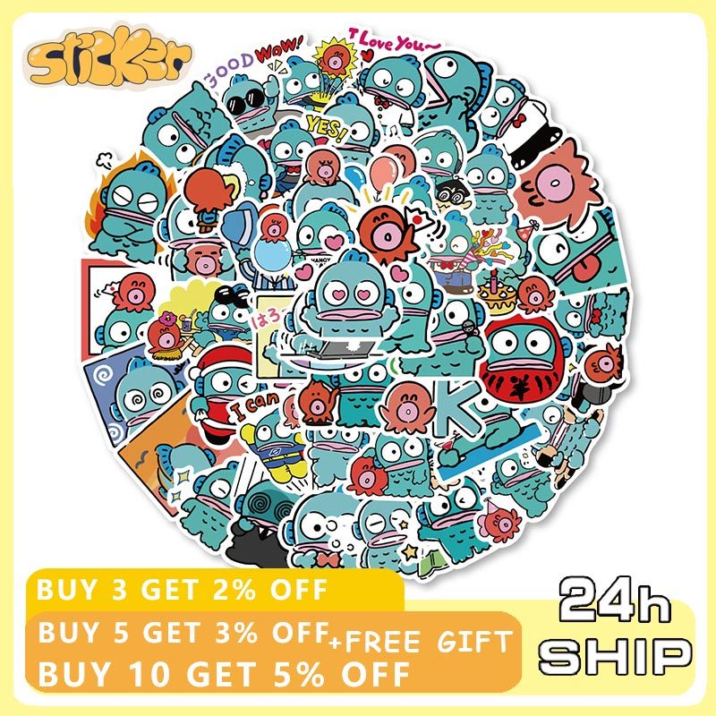 50pcs Sanrio Ugly Fish Hangyodon Anime Stickers Phone Laptop Car Bike ...