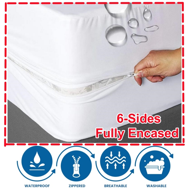 6-Sides Fully Enclosed Waterproof Mattress Cover with Zipper Waterproof ...