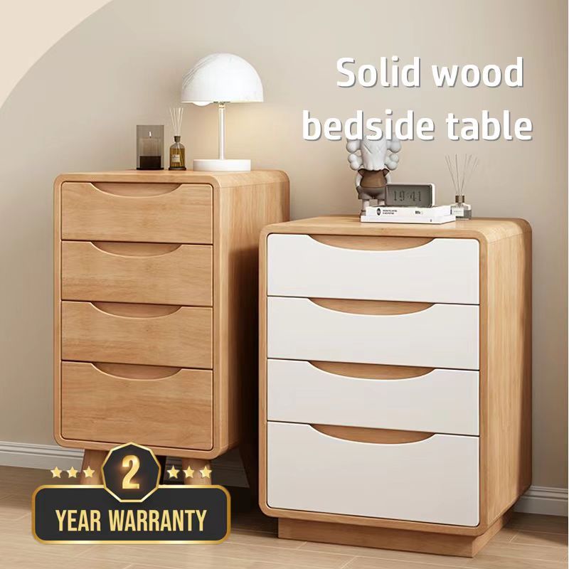 【No Installation】Solid Wood Bedside Table Simple Modern Movable Fully ...