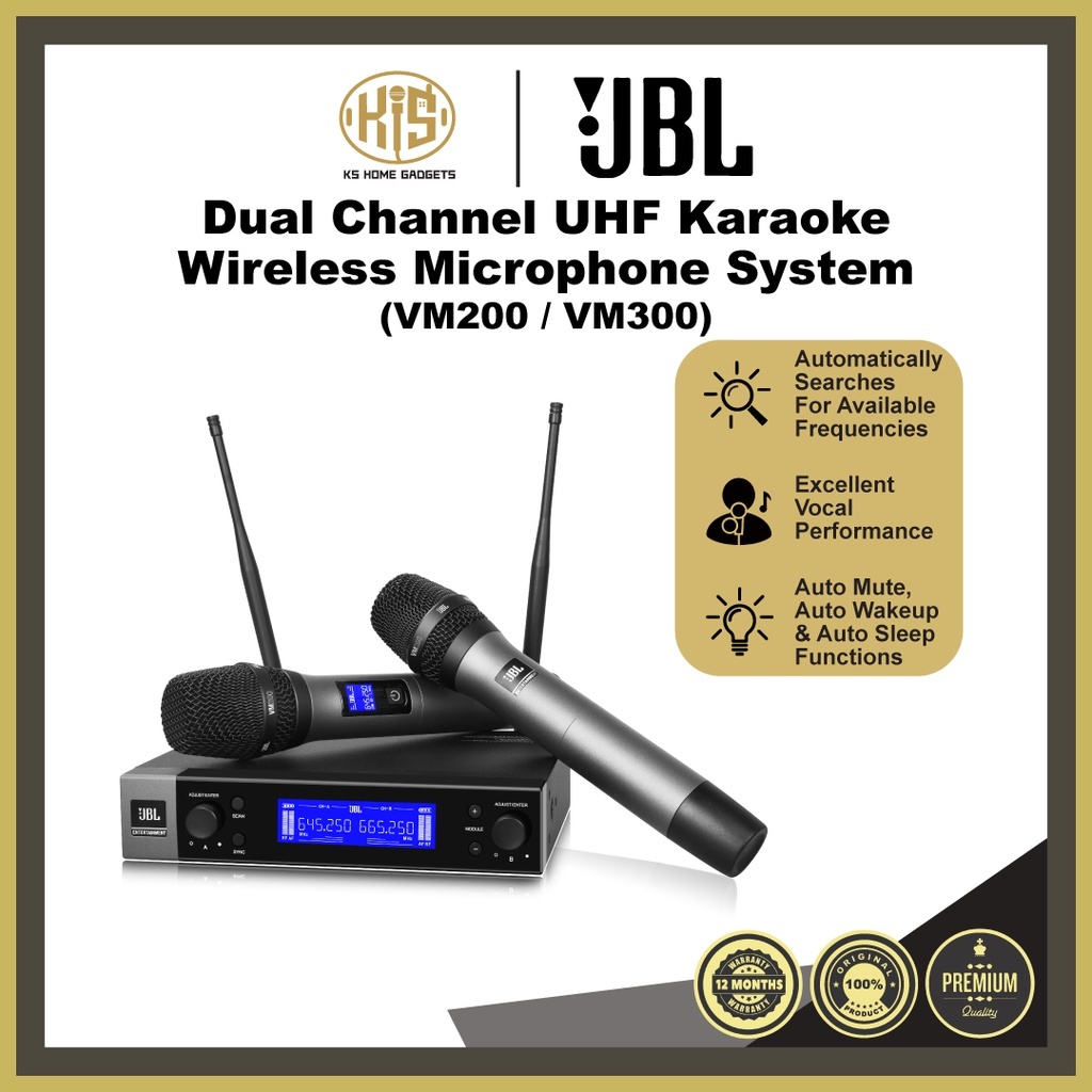 JBL VM-200 VM-300 Dual Channel UHF Karaoke Wireless Microphone System ...
