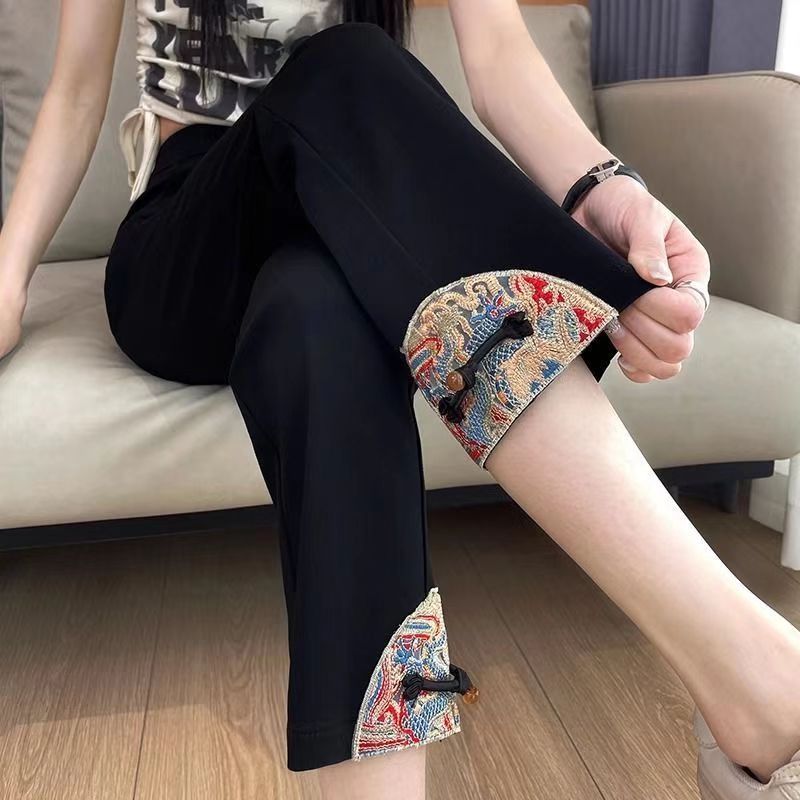 Elegant Chinese Style Pants Woman Summer 9 Point Plus Size Pants ...