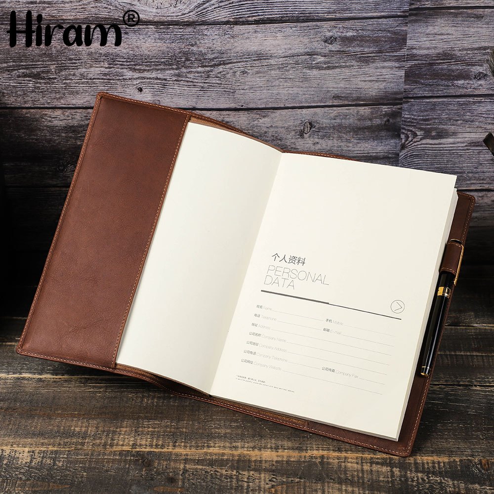 HIRAM Genuine Leather Book Cover for B5 A5 Notebook with Pen Holder ...