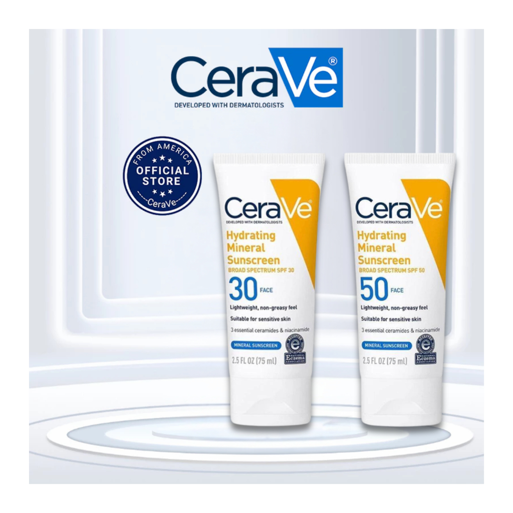 CeraVe Hydrating Mineral Sunscreen Broad Spectrum SPF50 30/50 Face ...
