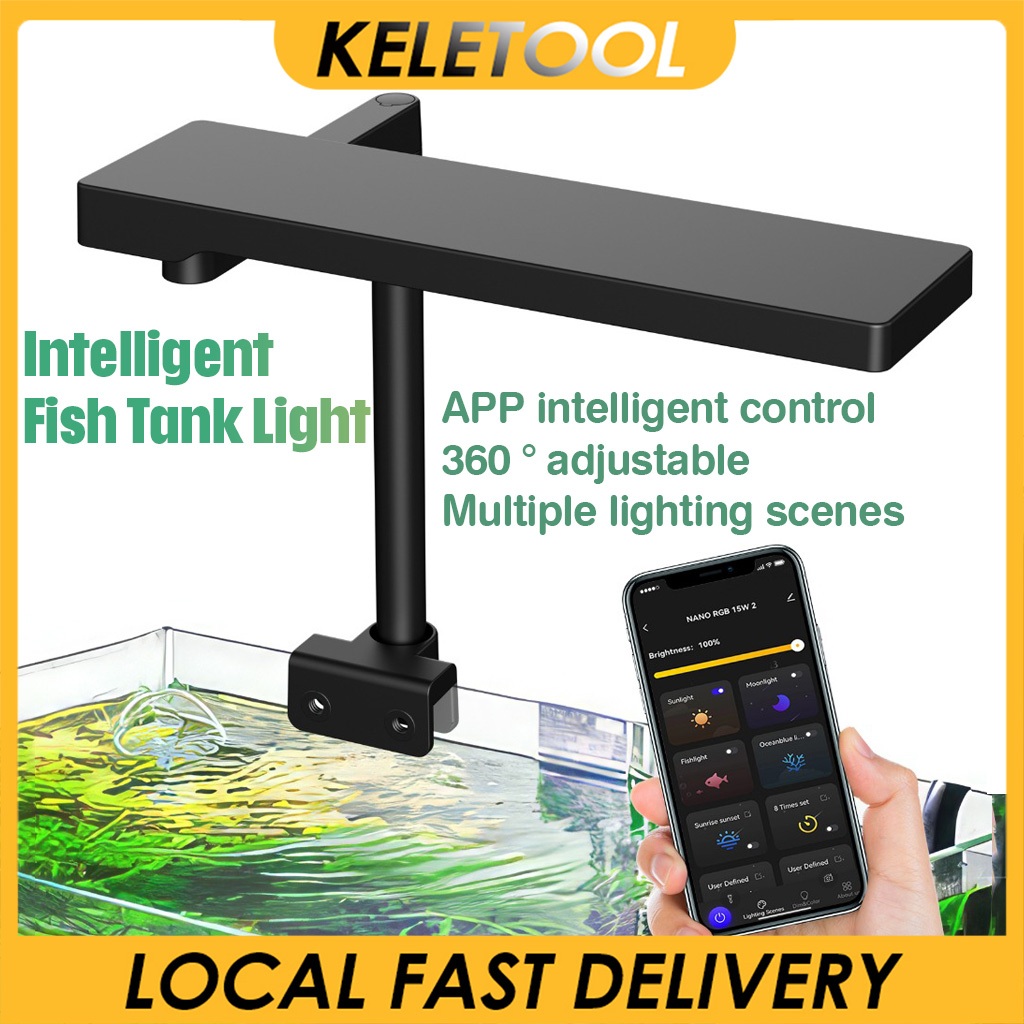 Full Spectrum Plant Light Intelligent 15W LED Full Spectrum Nano Aquarium Light APP Control Fish ...