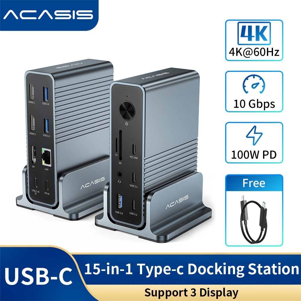 ACASIS USB-C Desktop Docking Station(15-in-1)Docking Station Hub For USB-C Laptop, 4K HDMI ...