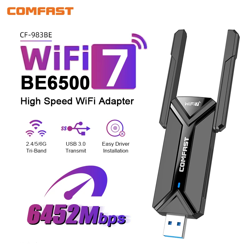 COMFAST WiFi7 USB WiFi Adapter BE6500 USB3.0 Wireless Network Card 5G/6G wifi 7 Receiver 802 ...