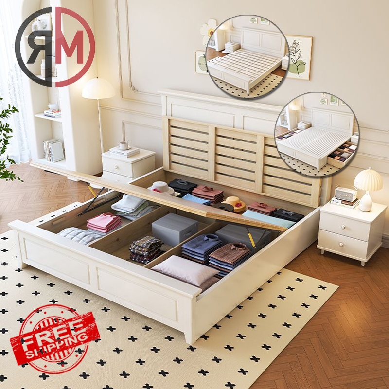 HDB Extra Large Solid Wood Storage Bed Solid Wooden Bed Frame Tatami ...