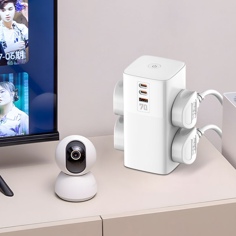 Smart 70w Usb Power Strip Extension Socket Tower Vertical Power Strip Cord 2m With Pd Type C