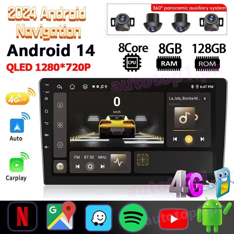 (Support Sim Card) Android 14 Android Car Player Car Stereo 8Core 8G ...