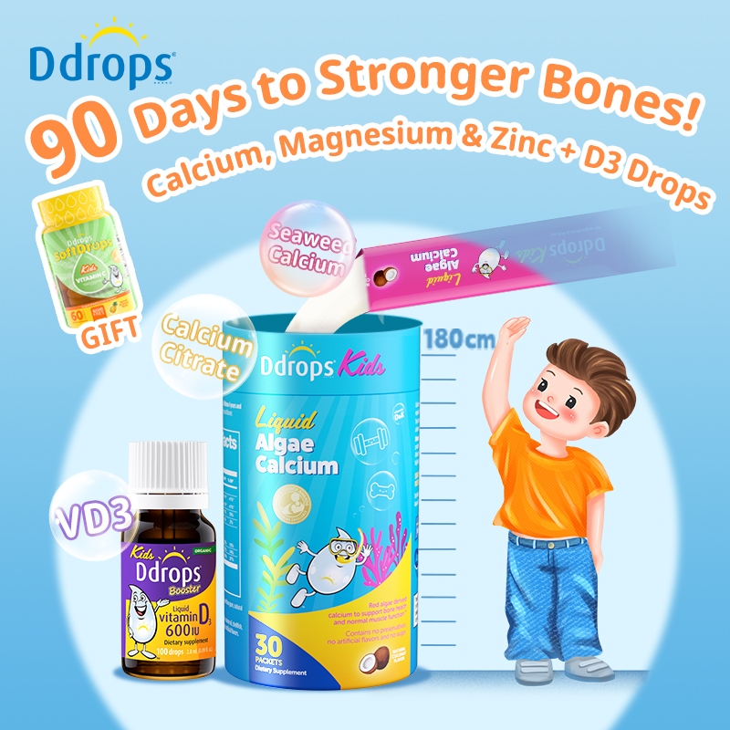 Ddrops Kids 90 Days Height Boost: Calcium, Magnesium, Zinc & D3 Drops ...