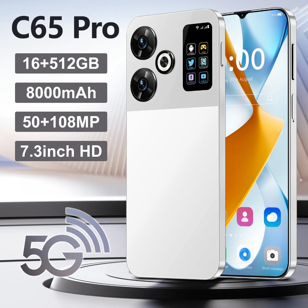P0C0 C65 Pro 7.3" 8 Gen3 Android 12 5G/wifi Smartphone 16+256丨16+512 ...
