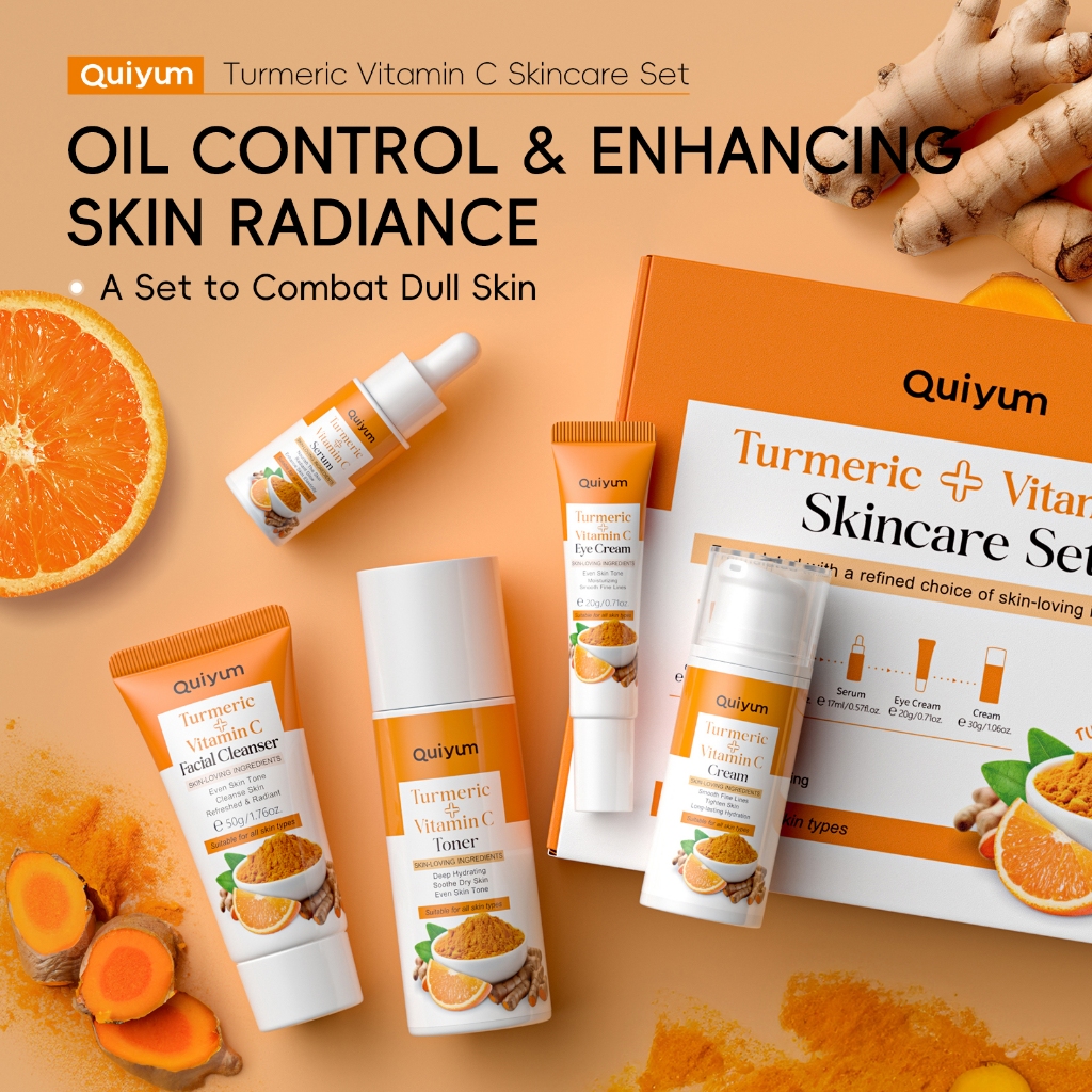 QUIYUM TURMERIC VITAMIN C SKINCARE SET Deep Hydrating Elasticity ...